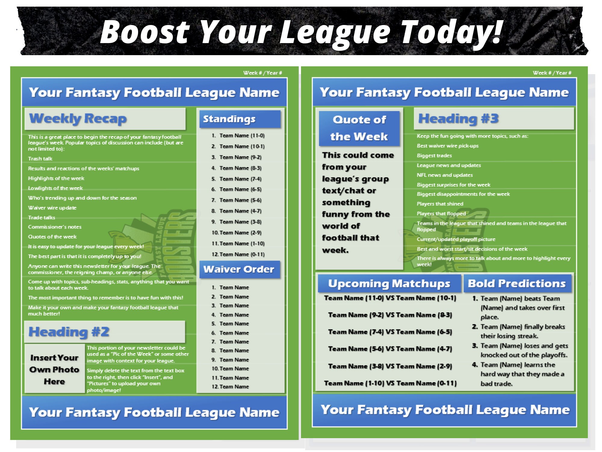 Fantasy Football Newsletter | Instant Download | Microsoft Word | 2 ...
