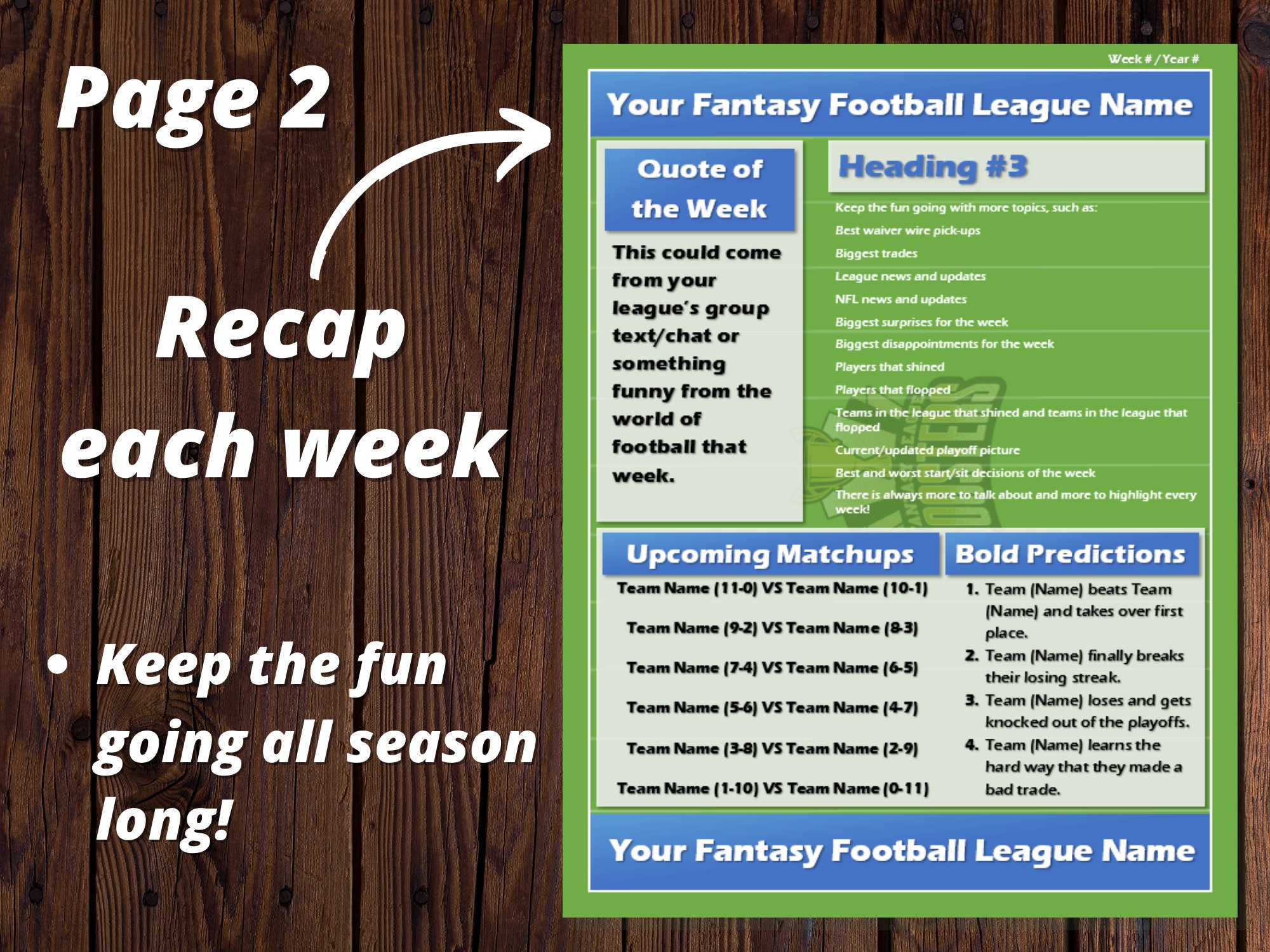 Fantasy Football Draft Kit | 10 Team and 12 Team | Draft Sheets | Draft ...