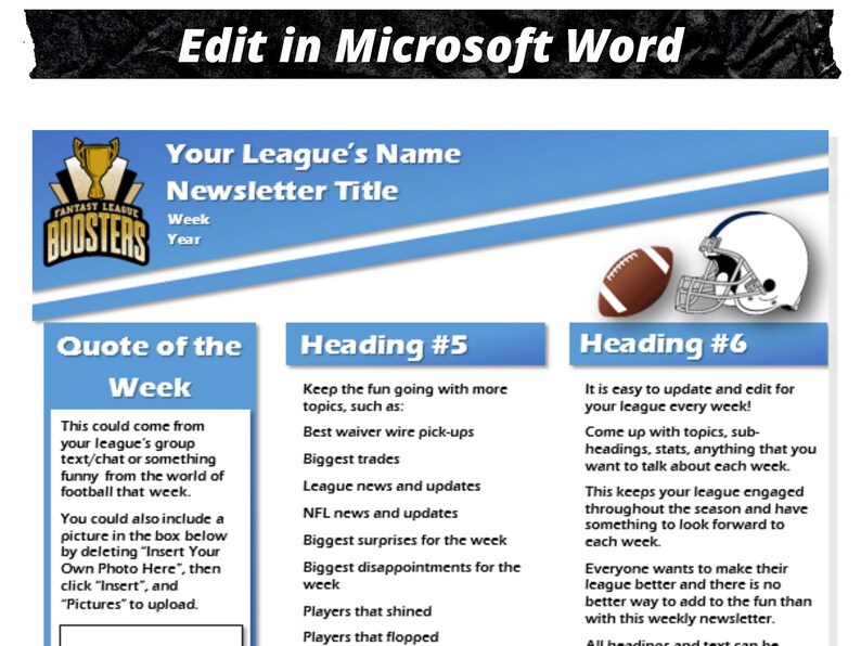 Fantasy Football Newsletter 2 Page Editable Template Etsy