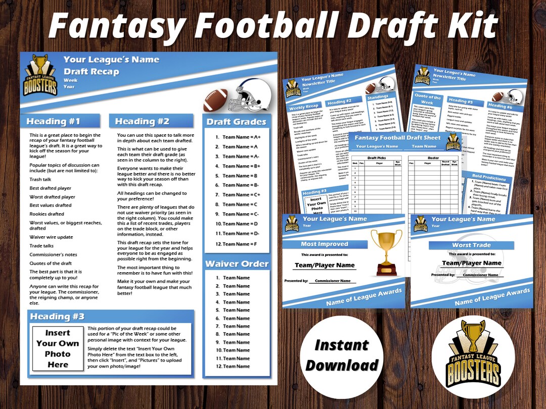 Fantasy Football Draft Kit 2023 Draft Day Sheets Draft Recap Newsletter ...