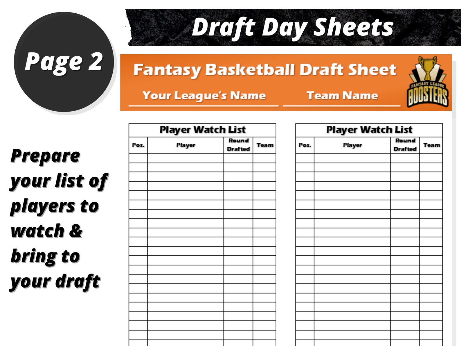 Editable Fantasy Basketball Draft Sheets | 2026 Season | Microsoft Word ...
