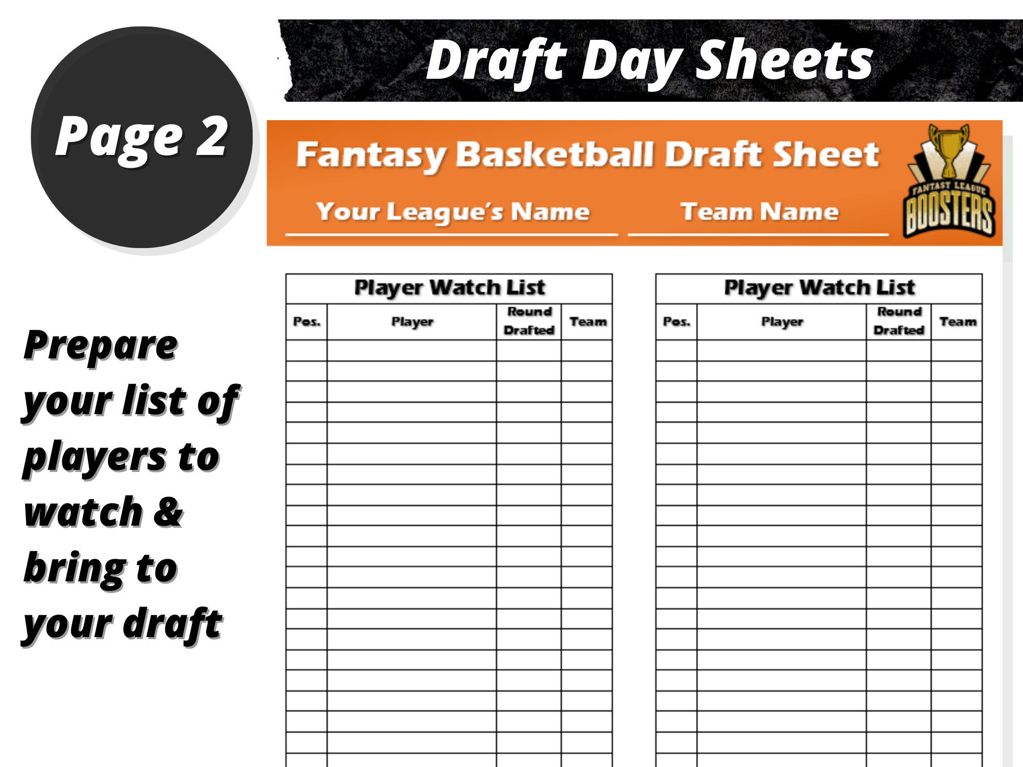 Editable Fantasy Basketball Draft Sheets | 2024 Season | Microsoft Word ...