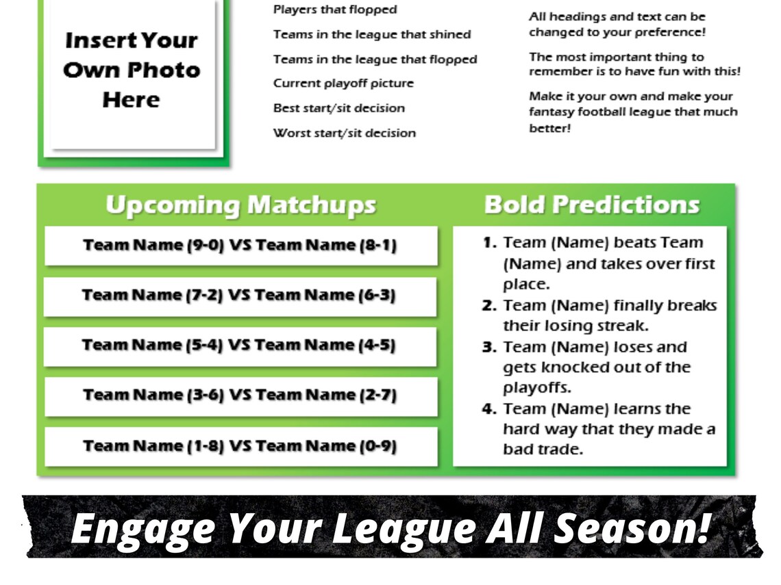 Fantasy Football Newsletter | 2026 Season | 2 Page Editable Template ...