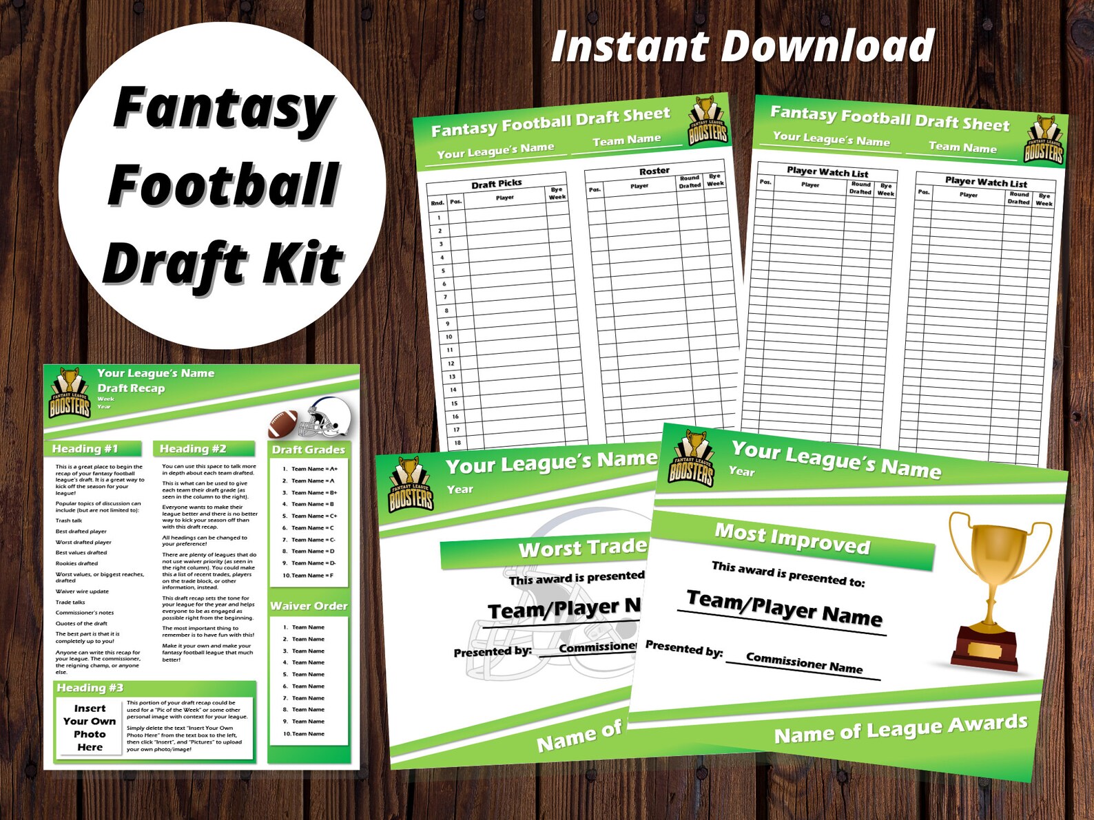 Fantasy Football Draft Kit | Draft Sheets | Draft Recap | League Awards ...