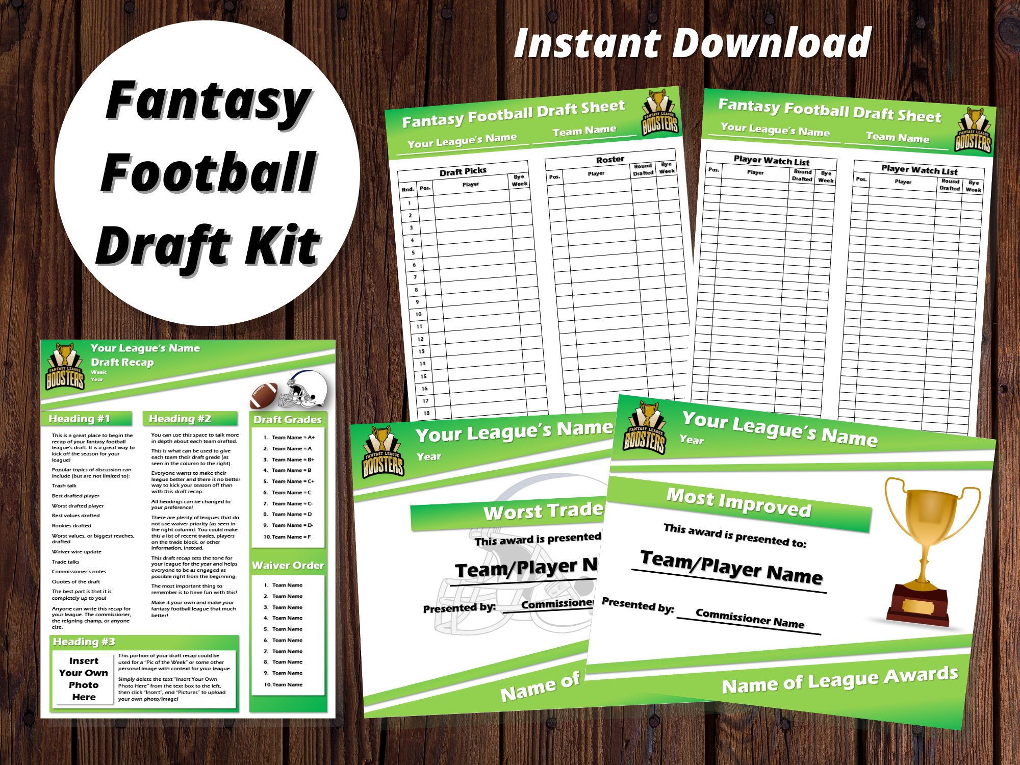 Fantasy Football Draft Kit | Draft Sheets | Draft Recap | League Awards ...