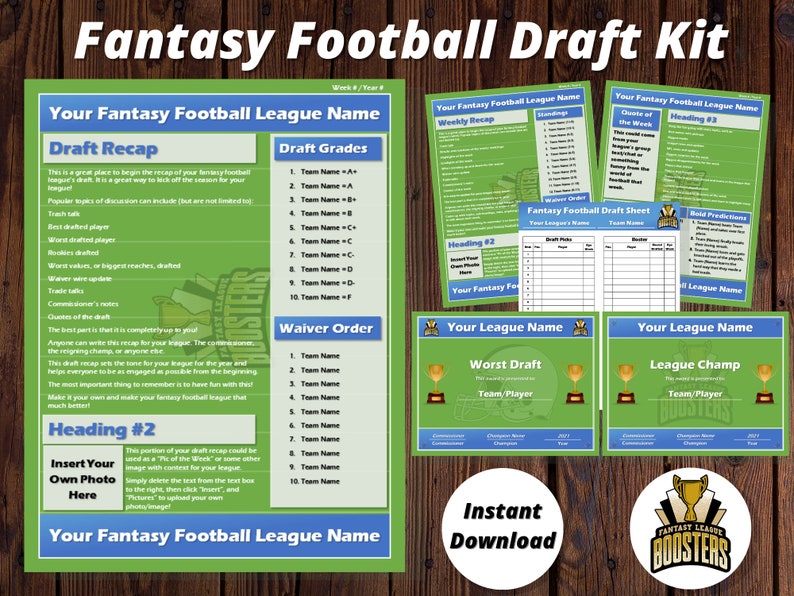 Fantasy Football Draft Kit | 10 Team and 12 Team | Draft Sheets | Draft ...