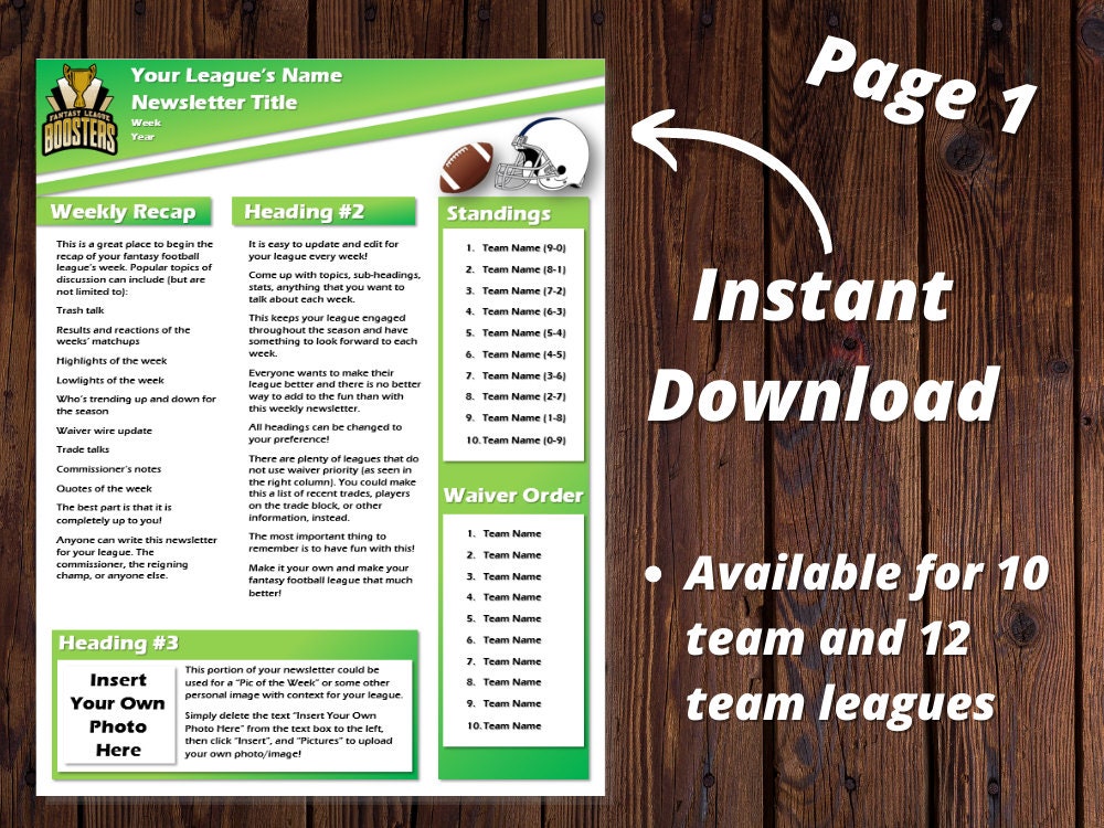 Editable Fantasy Football Templates | Draft Recap | 2 Page Newsletter ...
