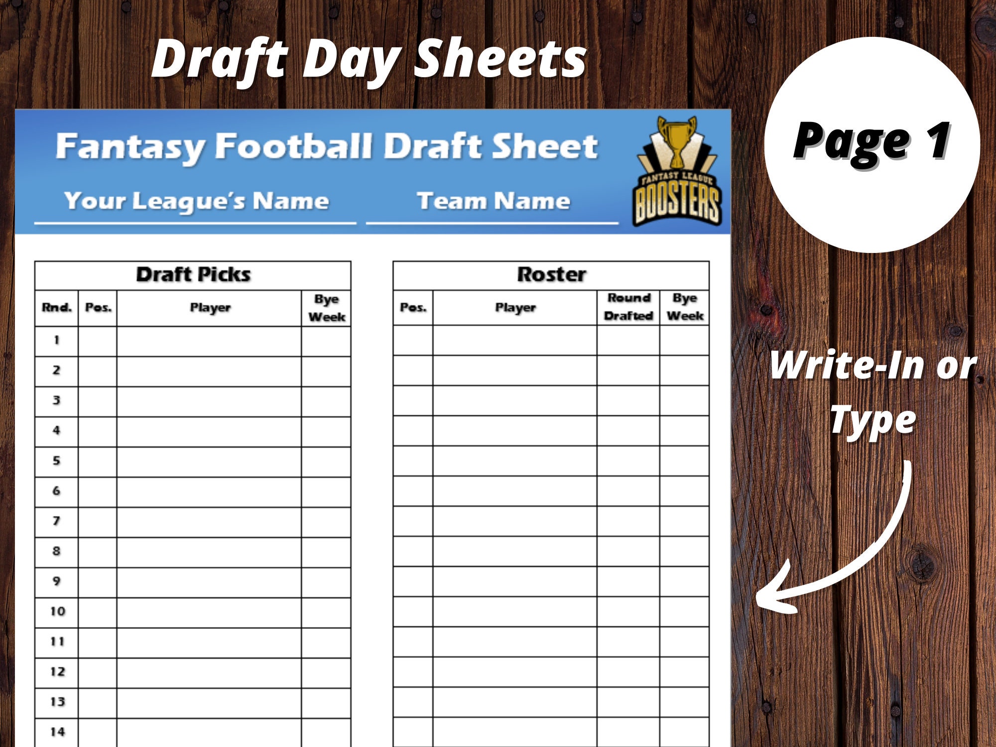 Fantasy Football Draft Kit | 10 Team and 12 Team | Draft Sheets | Draft ...