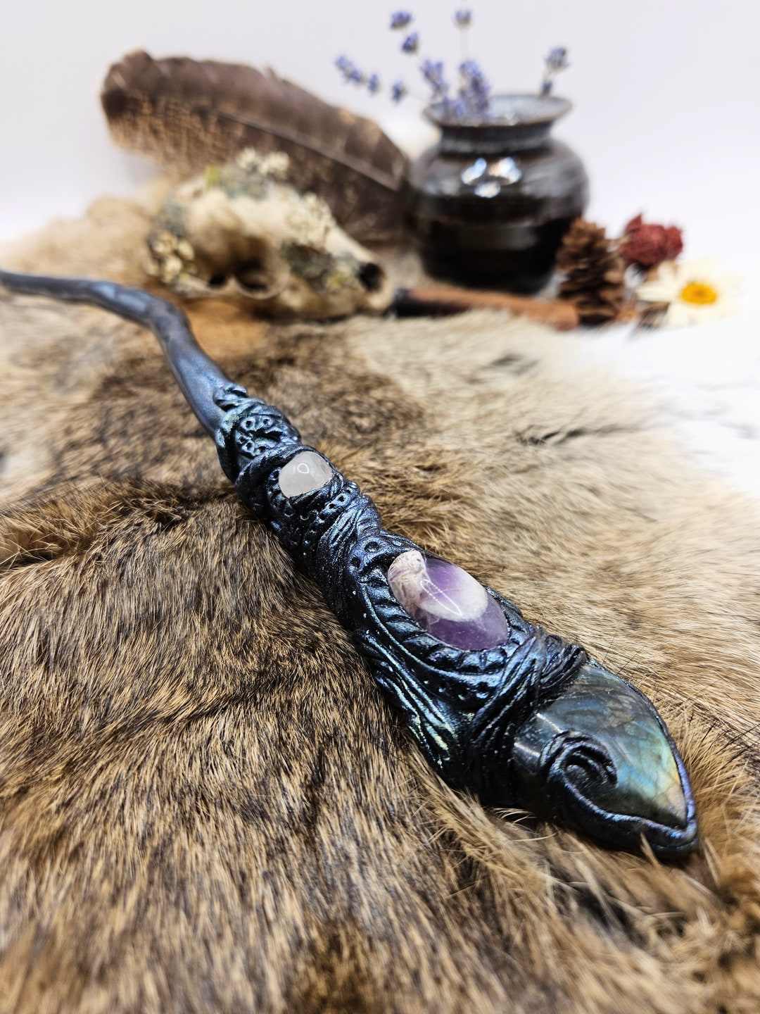 White Willow Iridescent Wand, Crystal Wand, Colors Shift Wand, Witch ...