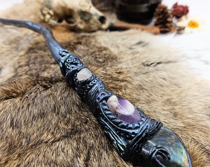 White Willow Iridescent Wand, Crystal Wand, Colors Shift Wand, Witch ...