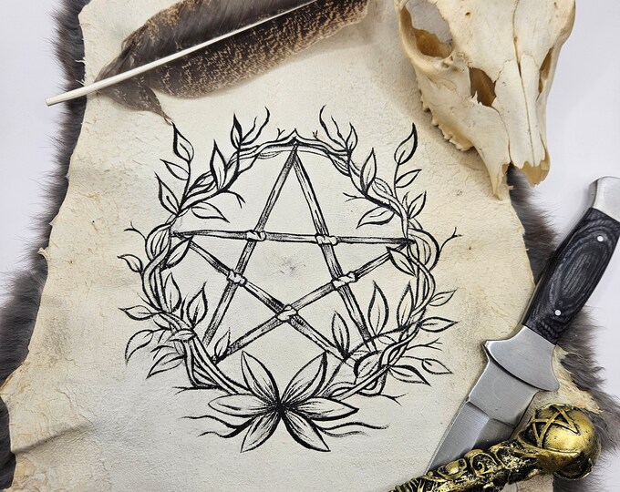 Hand Painted Rabbit Skin Pentacle Altar Cloth, Yule Gift, Pagan Yule ...