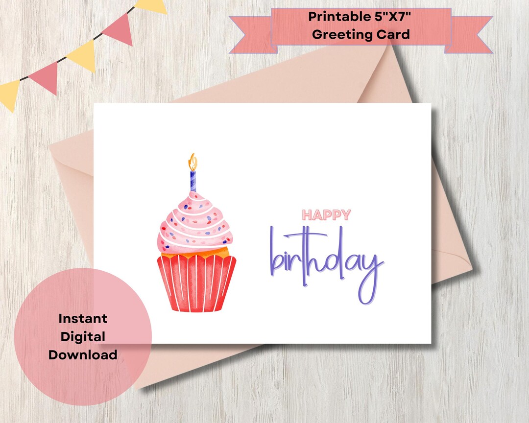 Happy Birthday Card Cupcake Printable Digital Download - Etsy