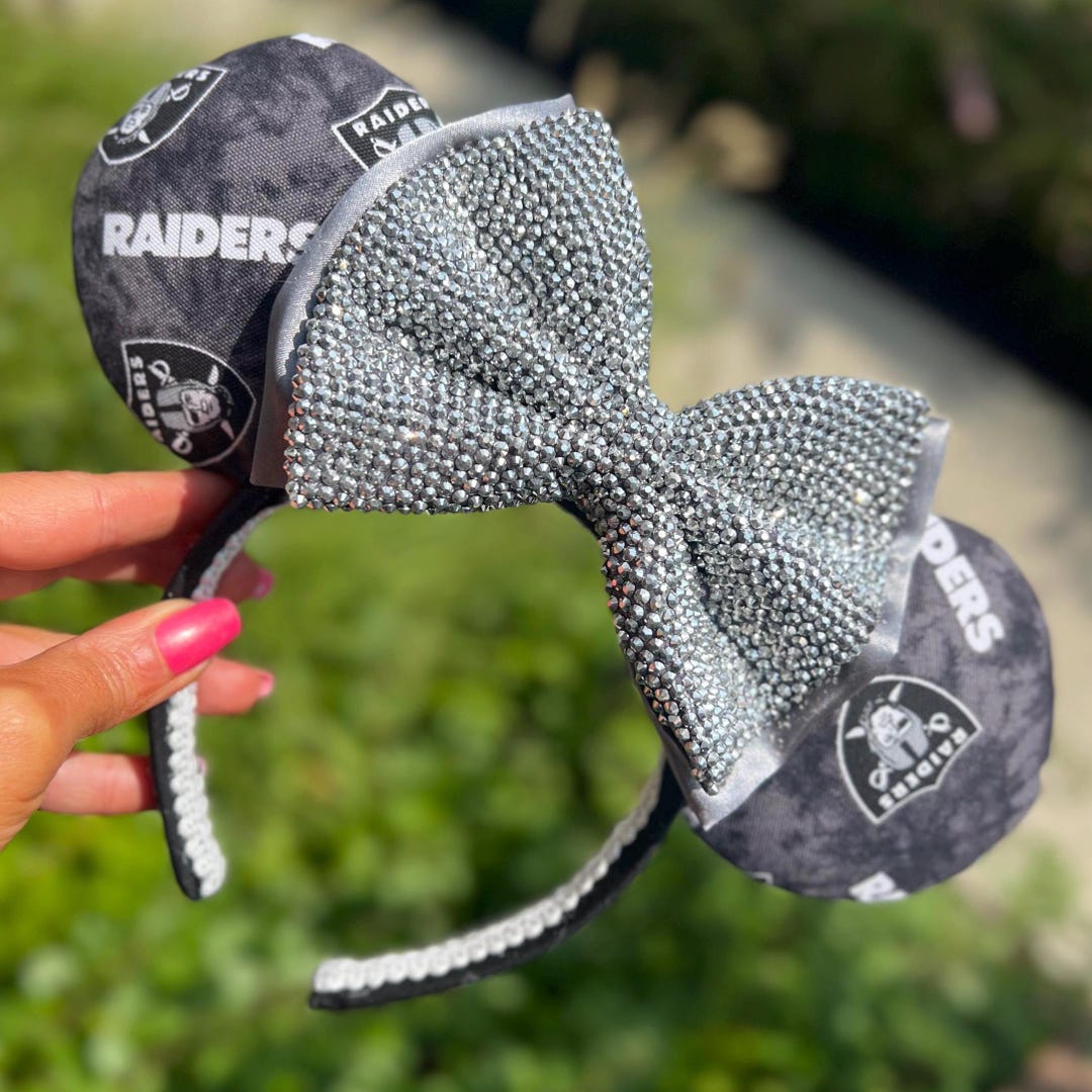 Las Vegas Raiders Mouse Ears | Rhinestone Silver Minnie Bow | Raiders ...