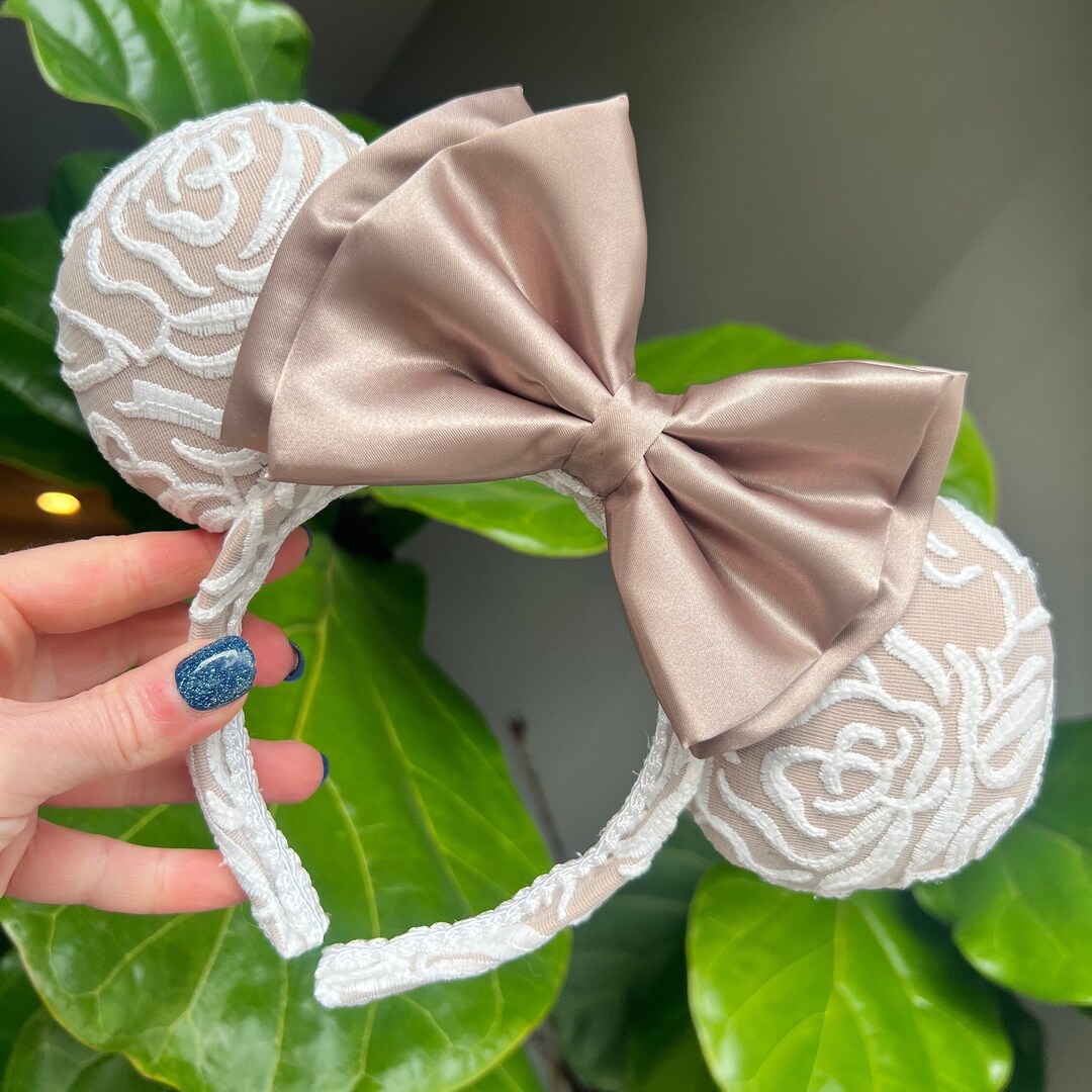 White Tan Mouse Ears Sequin Ears Nude Mouse Ears Tan Minnie Bow Rose ...