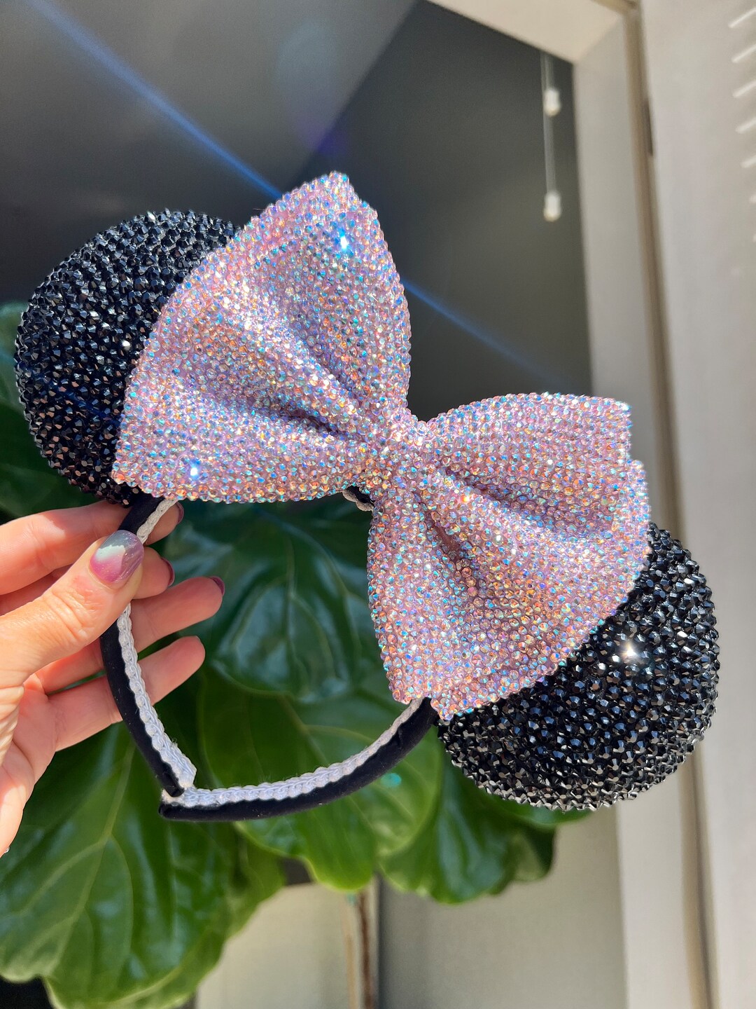 Rhinestone Mouse Ears | Black and Light Pink Ears | Sparkle Double ...