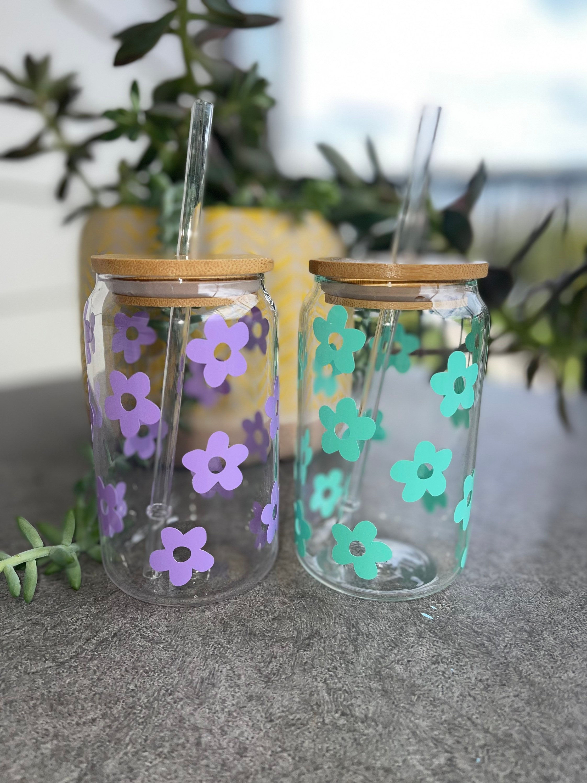 Daisy Cup Iced Coffee Glass Cups 12oz - Etsy