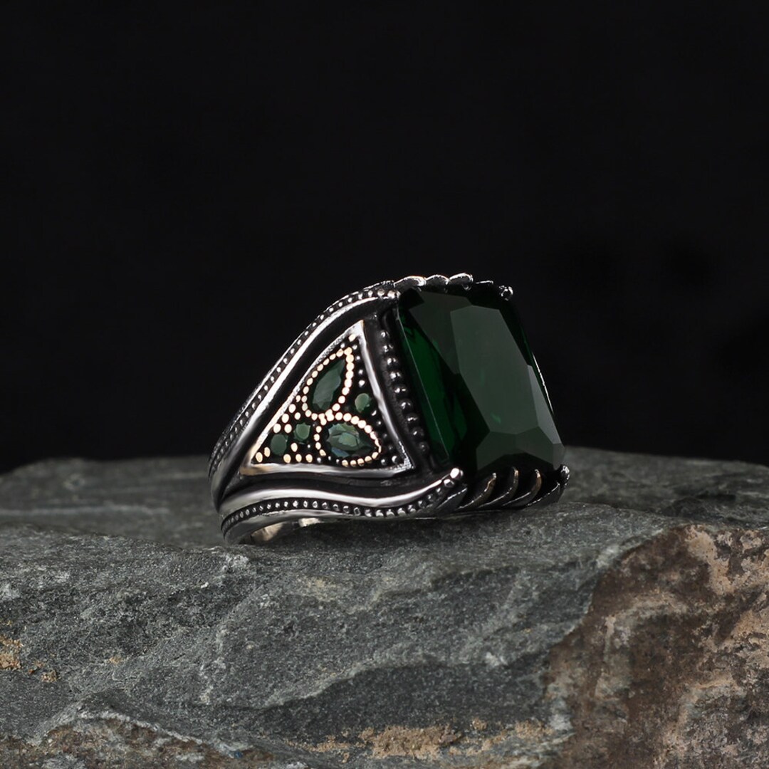 925 Sterling Silver Men's Ring With Emerald Stone, Handmade Emerald ...