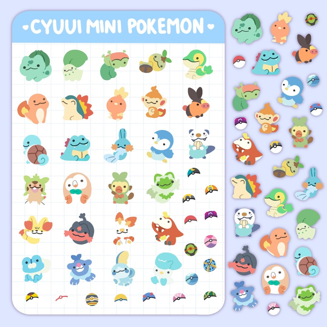 Tiny Pokemon Starters Sticker Sheet - Etsy