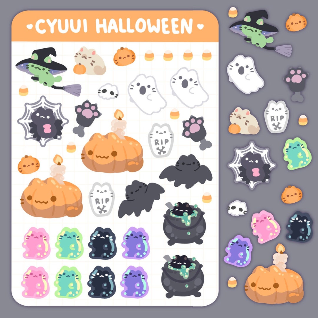Cute Small Halloween Cat Sticker Sheet Toploader Deco - Etsy