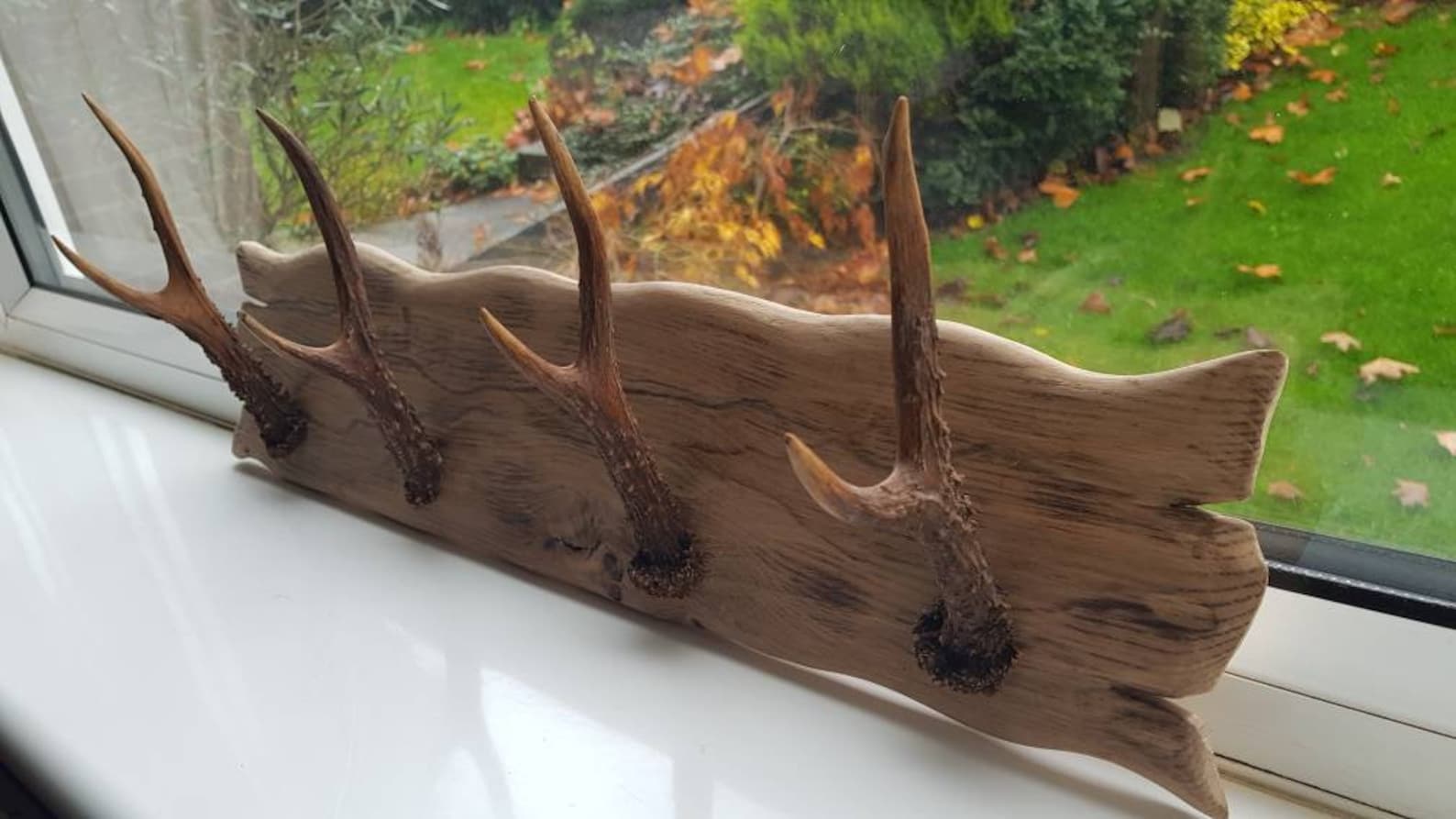 Coat Rack Solid Oak and Real Deer Antler .handmade Rustic . - Etsy