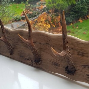 Coat Rack Solid Oak and Real Deer Antler .handmade Rustic . - Etsy