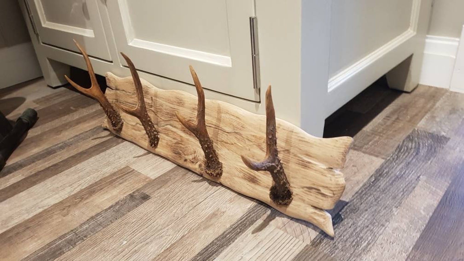 Coat Rack Solid Oak and Real Deer Antler .handmade Rustic . - Etsy