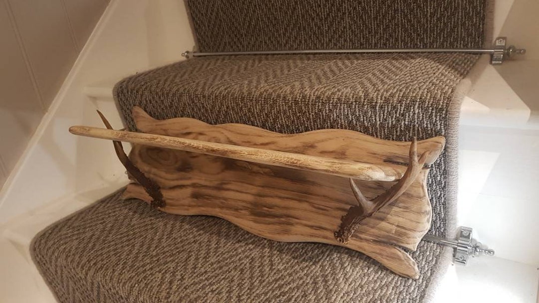 Rustic Solid Oak and Antler Shelf Bare Oak Finish .candles Not Inc ...