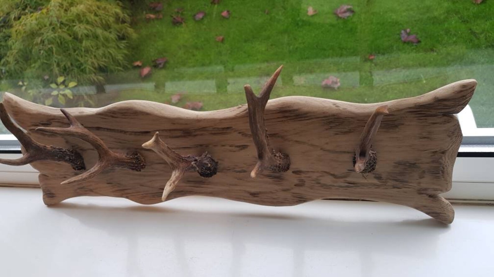 Solid Handmade Oak and Real Deer Antler Rustic Coat Rack With 5 Antlers ...