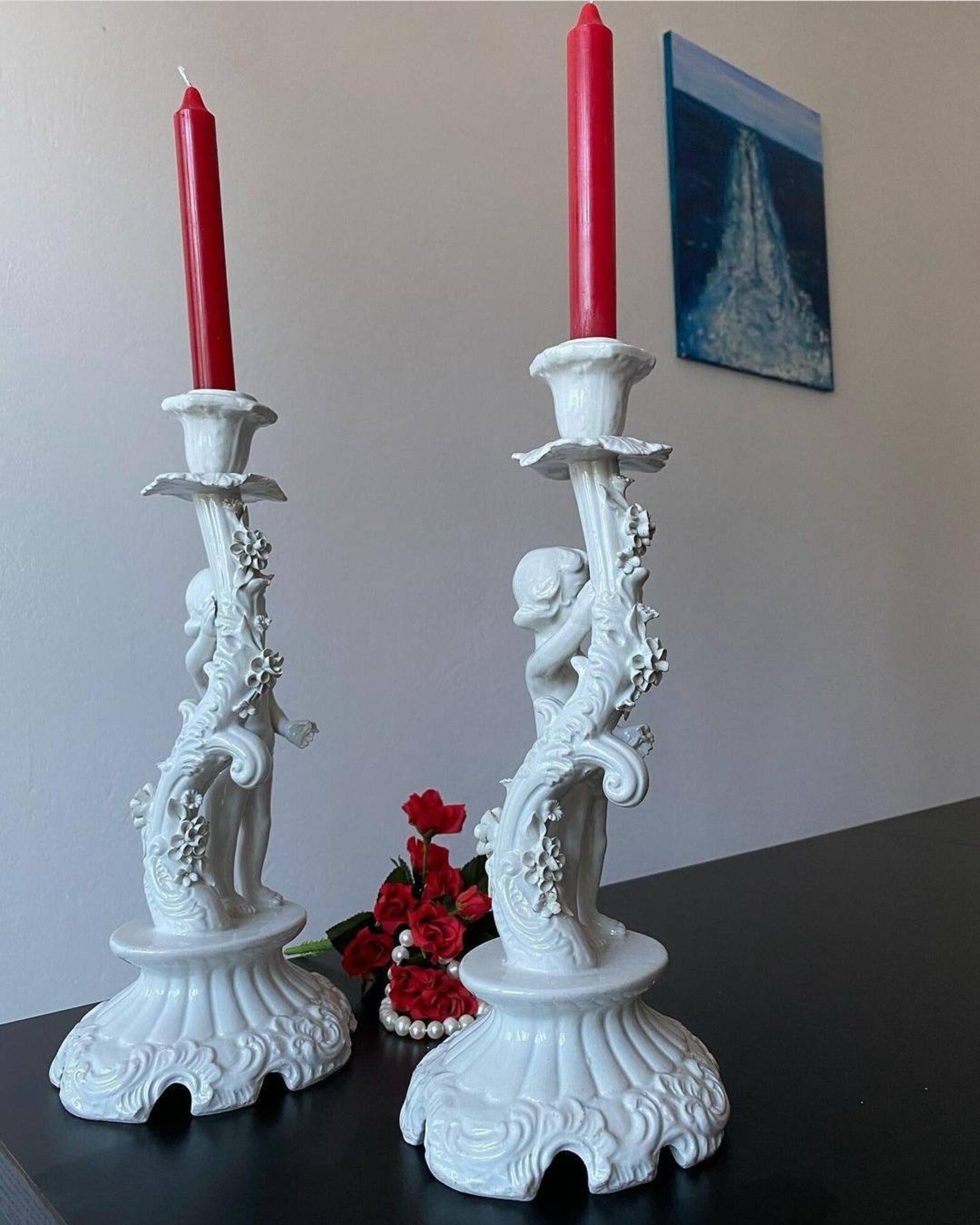 Pair of Antique Italian Handmade White Ceramic Candlesticks - Etsy