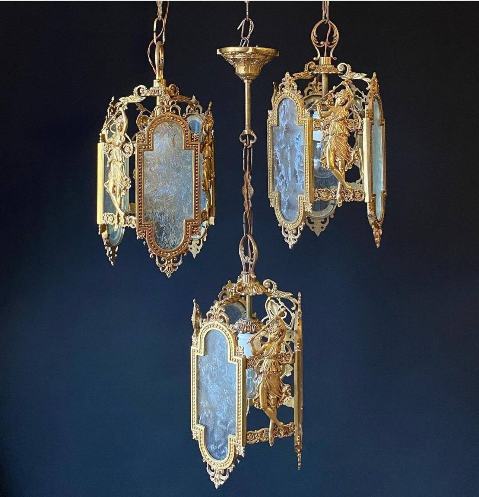 FREE SHIPPING Trio of Italian Lanterns in Gilt Brass and Glass - Etsy