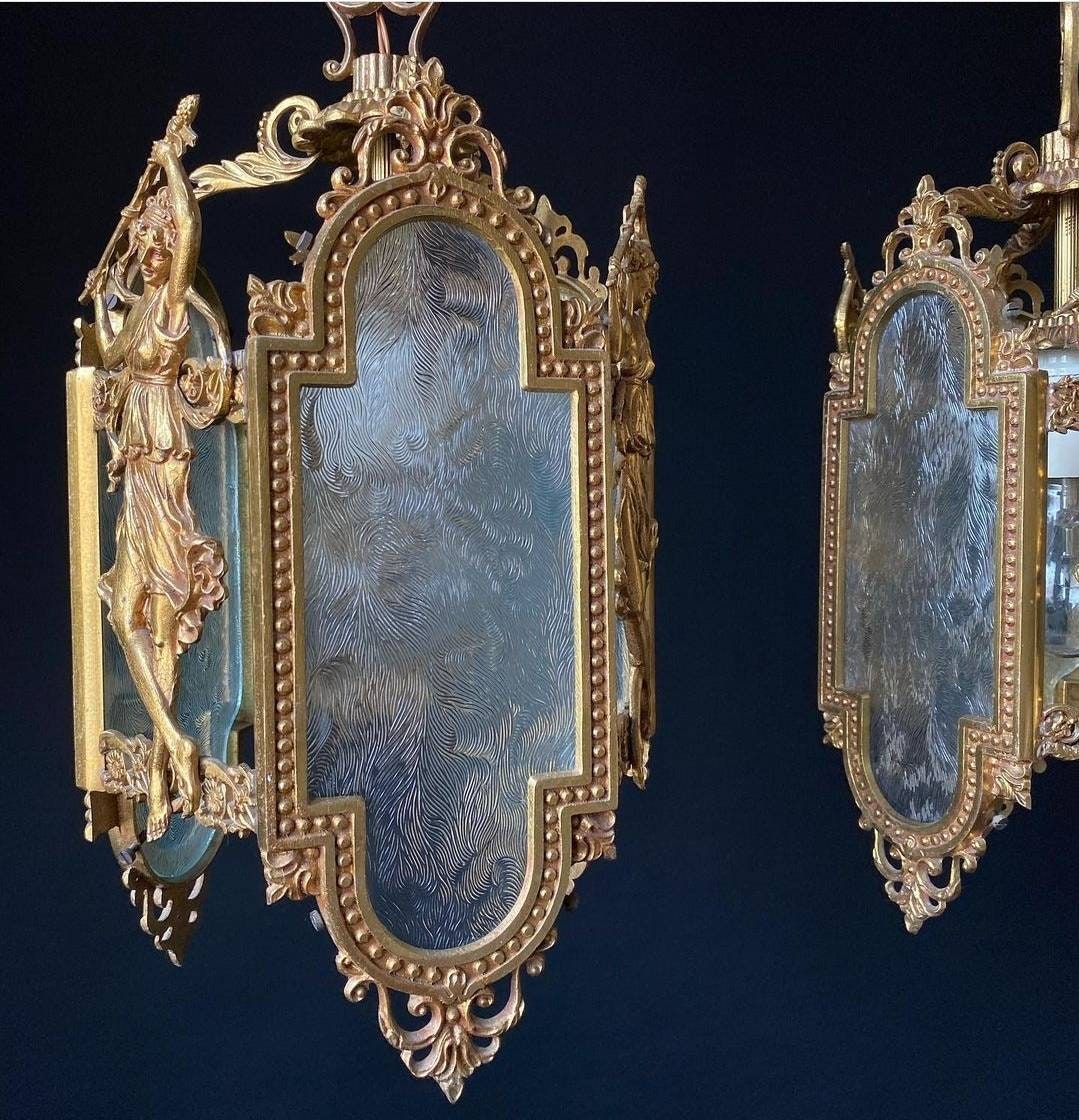 FREE SHIPPING Trio of Italian Lanterns in Gilt Brass and Glass - Etsy