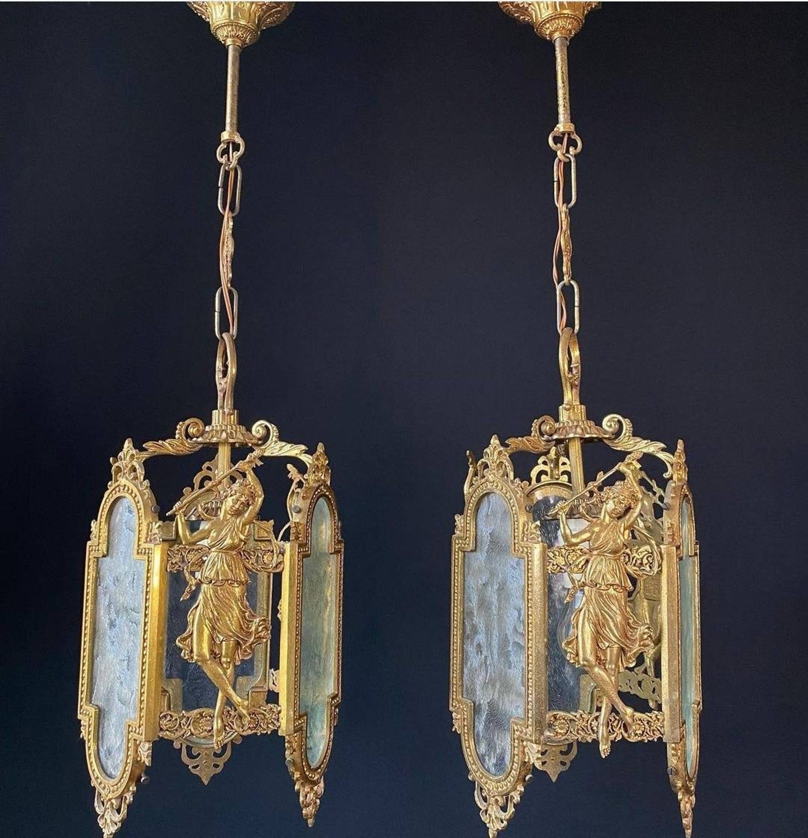 FREE SHIPPING Trio of Italian Lanterns in Gilt Brass and Glass - Etsy