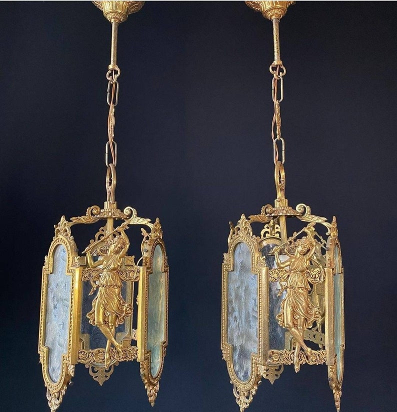 FREE SHIPPING Trio of Italian Lanterns in Gilt Brass and Glass - Etsy