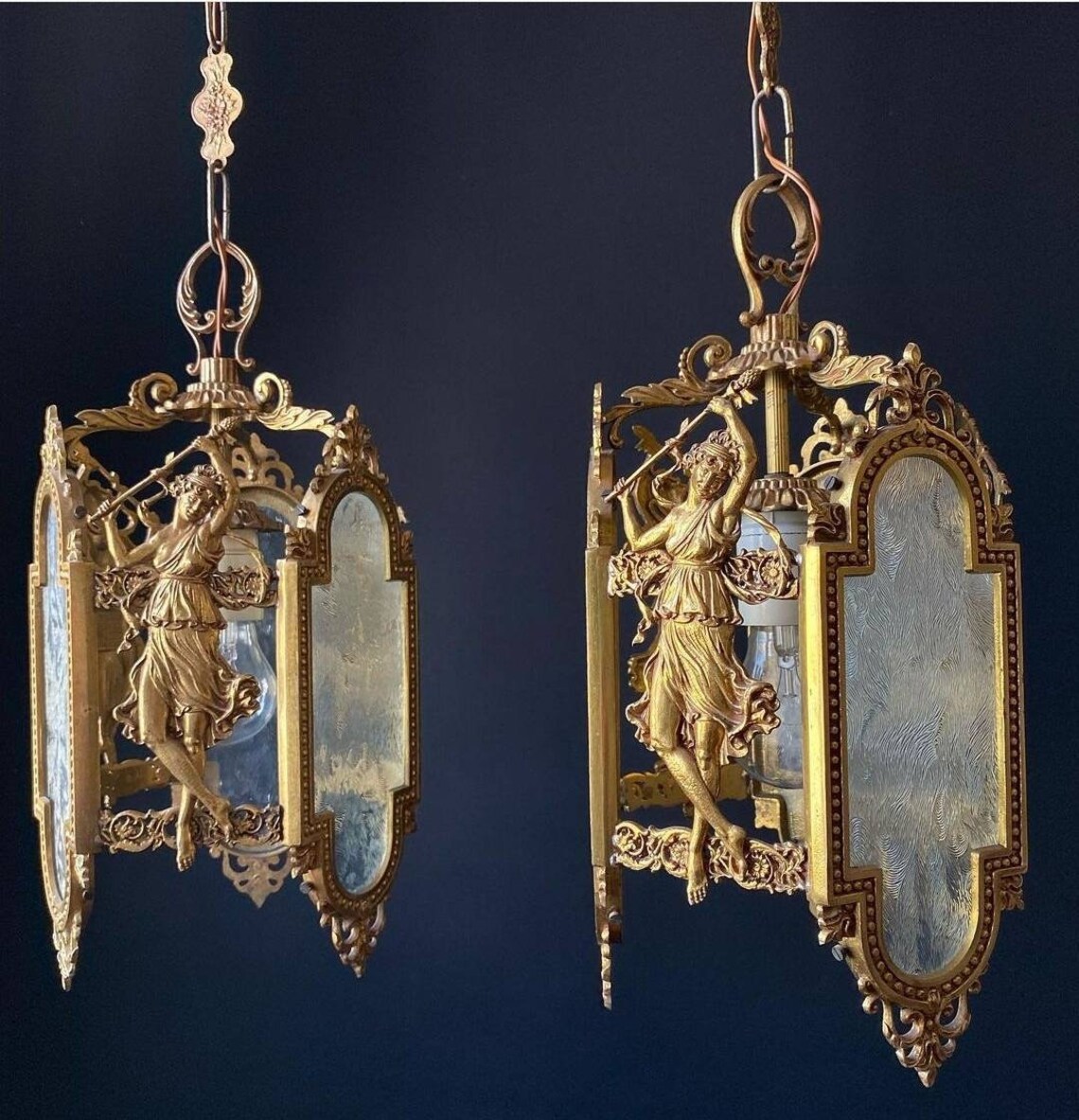 FREE SHIPPING Trio of Italian Lanterns in Gilt Brass and Glass - Etsy
