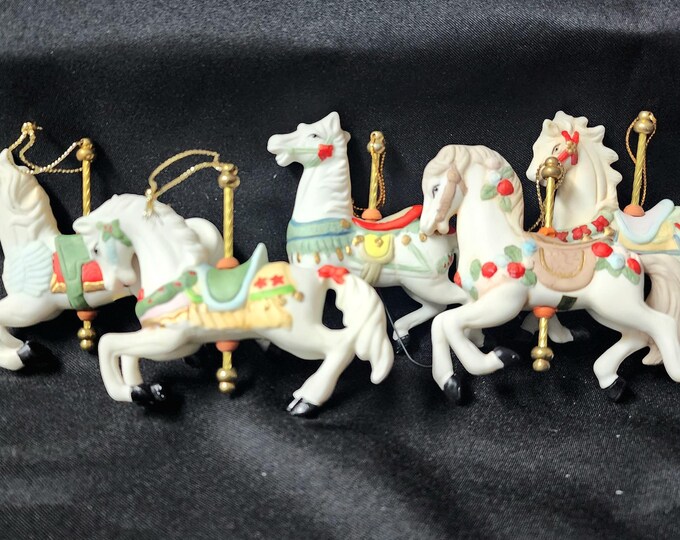 8 Vintage Carousel Horses, Hand Painted, Hand Sculpted Porcelain Bisque ...