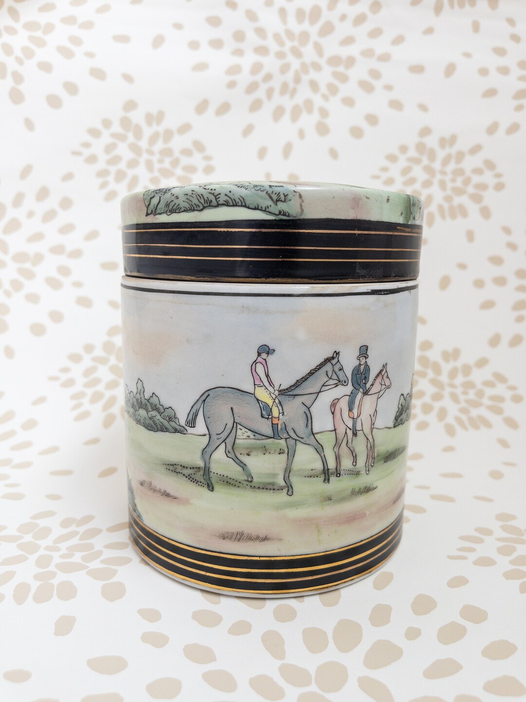 Vintage Hunting Scene Chinoiserie Jar - Etsy