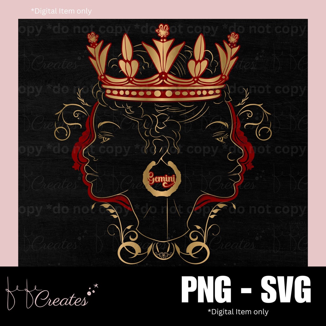 Gemini 2 Sides 1 Queen Sublimation Png Svg | Gold and Red Zodiac Signs ...