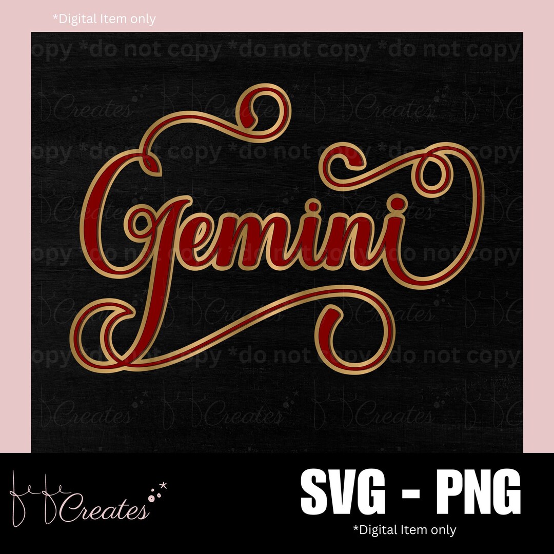 Gemini Script 2 Sides 1 Queen Sublimation Png Svg | Red Gold Zodiac ...