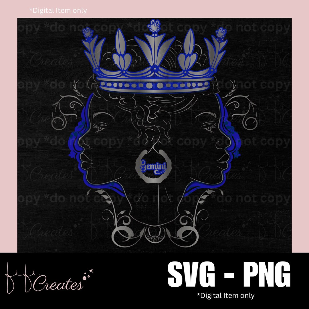Gemini 2 Sides 1 Queen Sublimation Png Svg | Blue Silver Zodiac Signs ...
