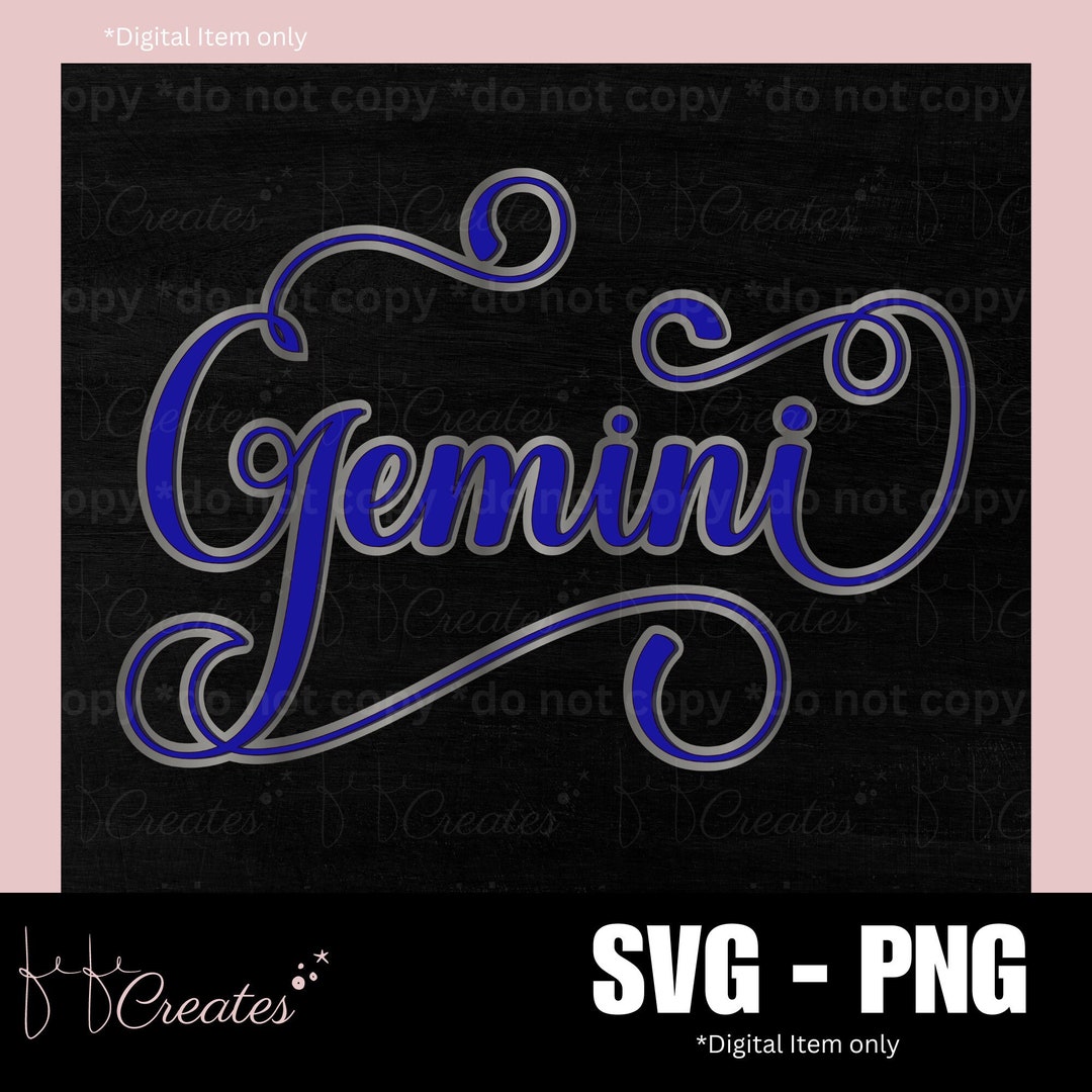 Gemini Script 2 Sides 1 Queen Sublimation Png Svg | Blue Silver Zodiac ...