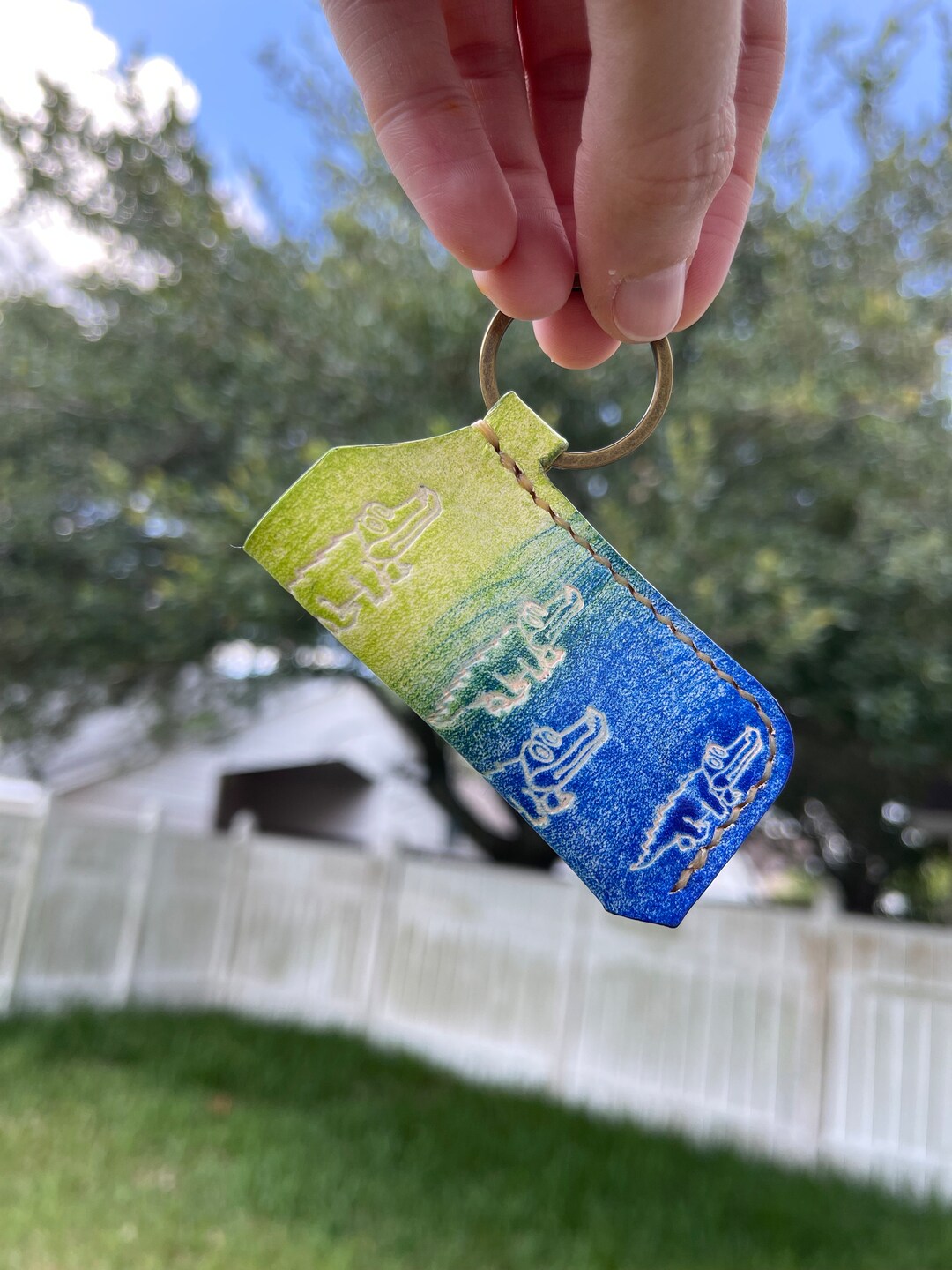 Blue and Green Gator Leather Lighter Holder Keychain KGLW King Gizzard ...