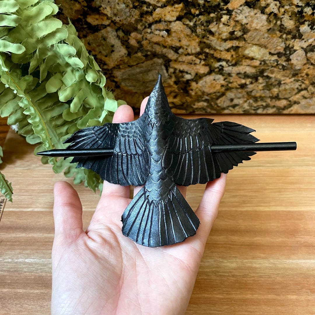Raven or Crow Hair Slide - Leather Hair Stick - Etsy