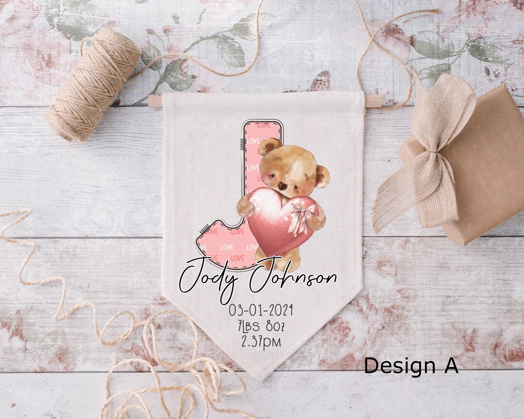 Personalised New Baby Flag, Nursery Hanging Sign, Newborn Stats ...