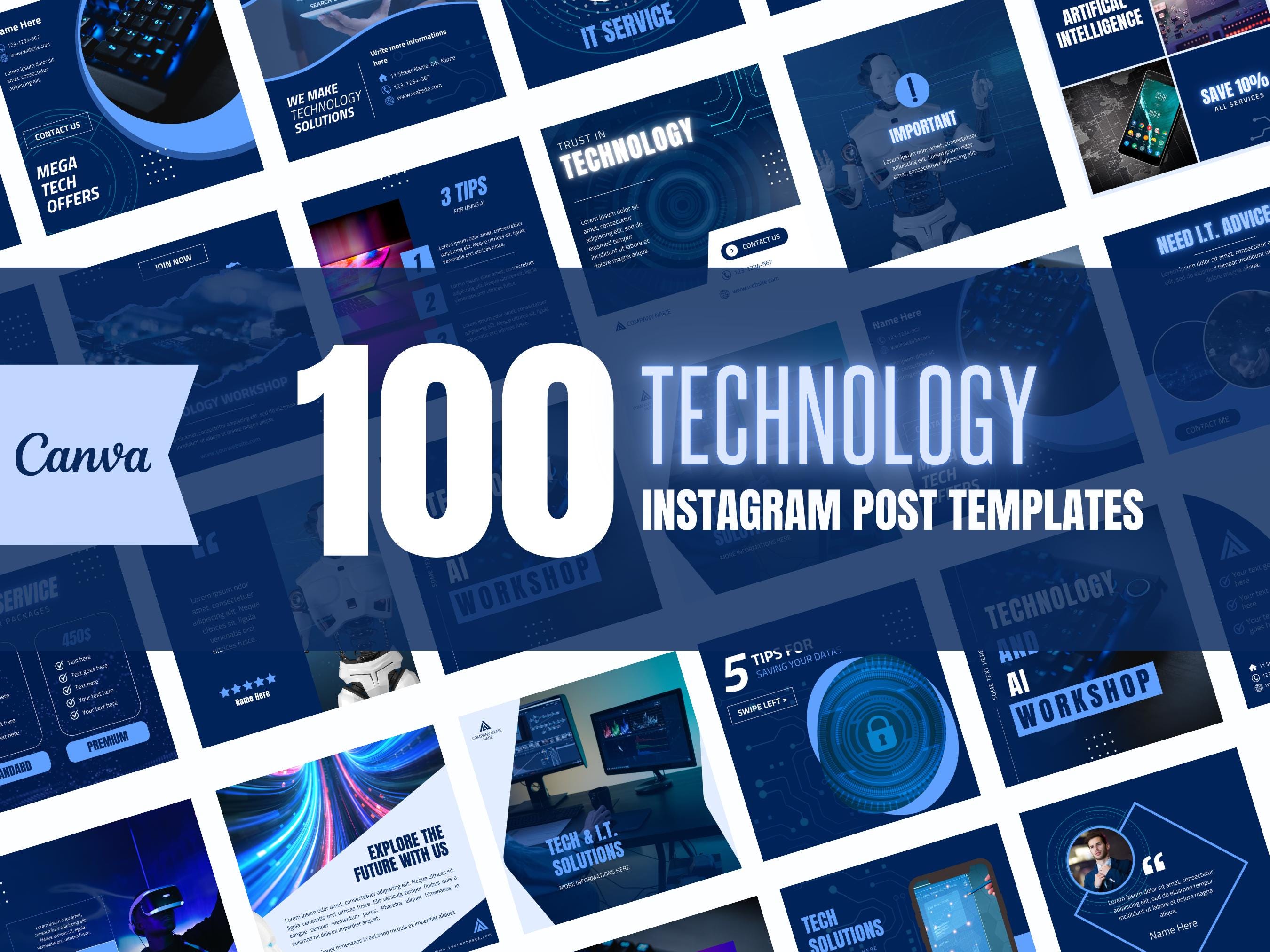 Technology Instagram Post Templates: 100 Canva Designs (digital ...