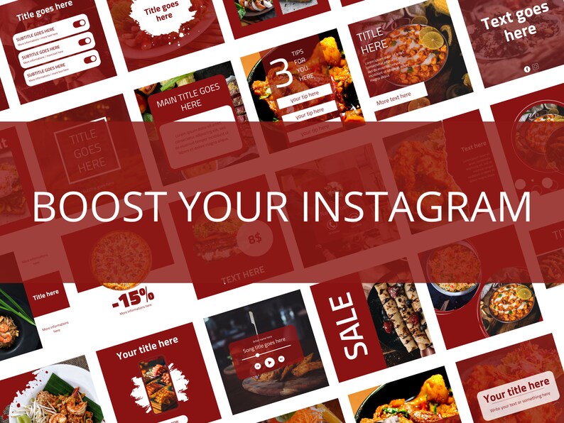 200 Food Instagram Canva Templates: Red Restaurant Social Media Posts ...