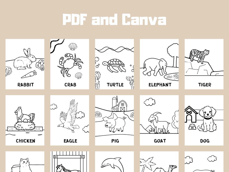 Animal Coloring Pages for Kids: 20 Printable Designs (PDF) - Etsy