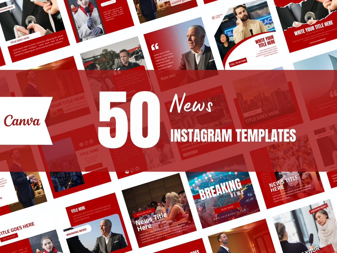 50 News Instagram Canva Templates: Red Business Posts - Etsy