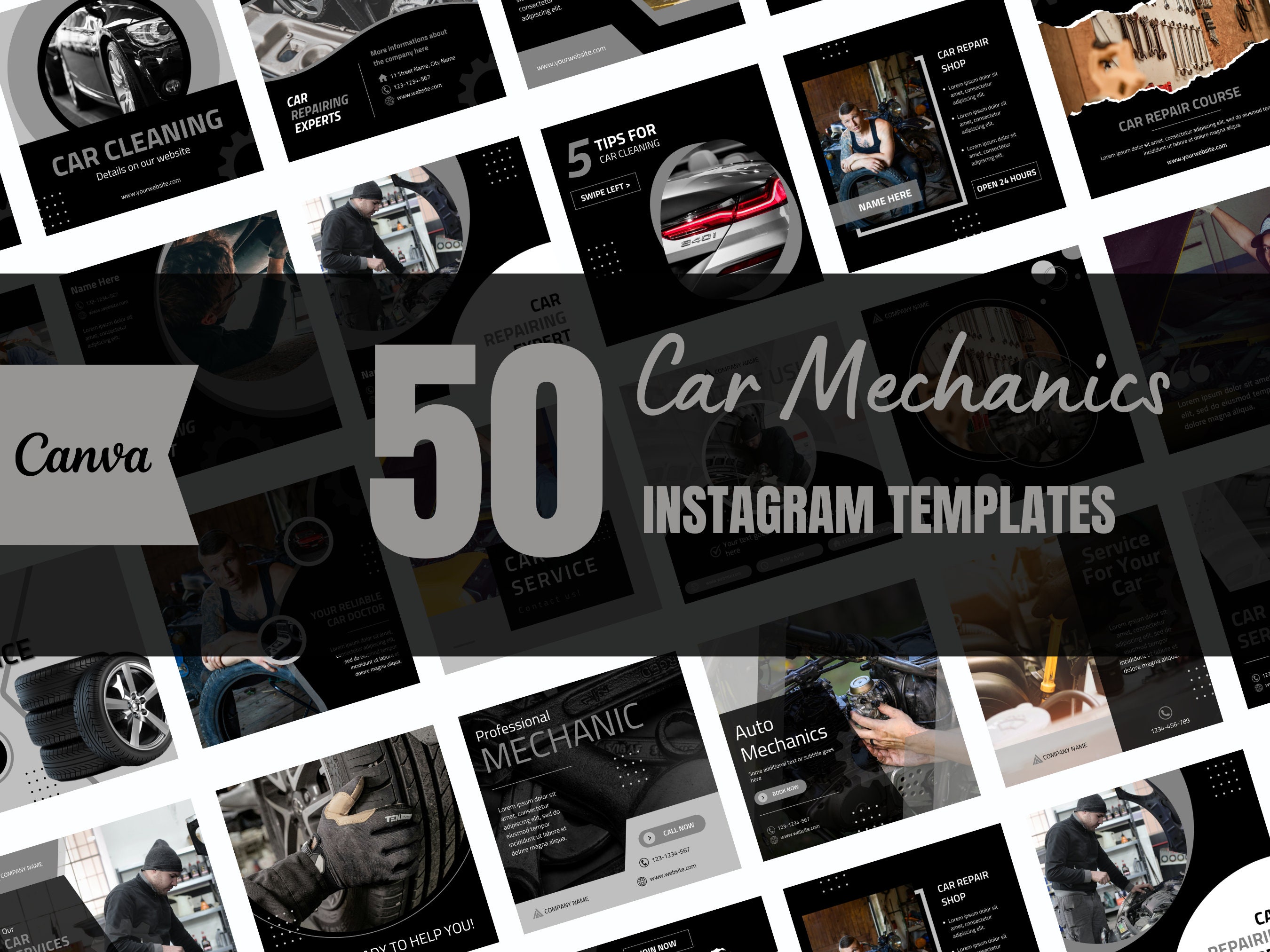 Car Mechanic Instagram Templates: 50 Canva Business Posts (PDF Guide ...