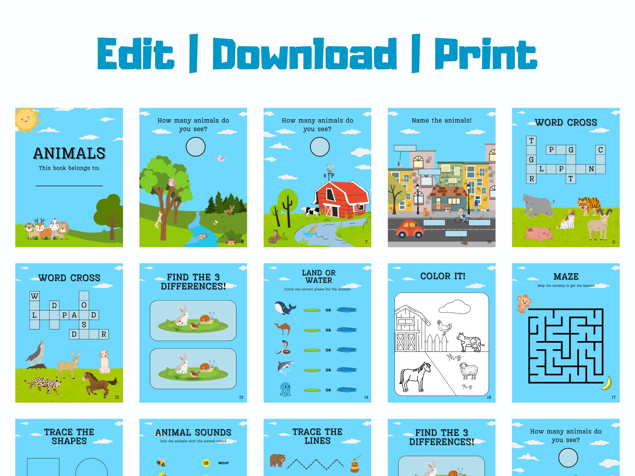 Printable Animals Busy Book, Toddler Busy Book, Canva Template, Instand ...
