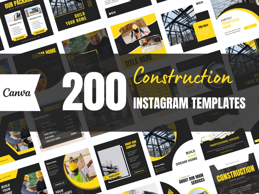 200 Construction Instagram Canva Templates: Social Media Posts - Etsy
